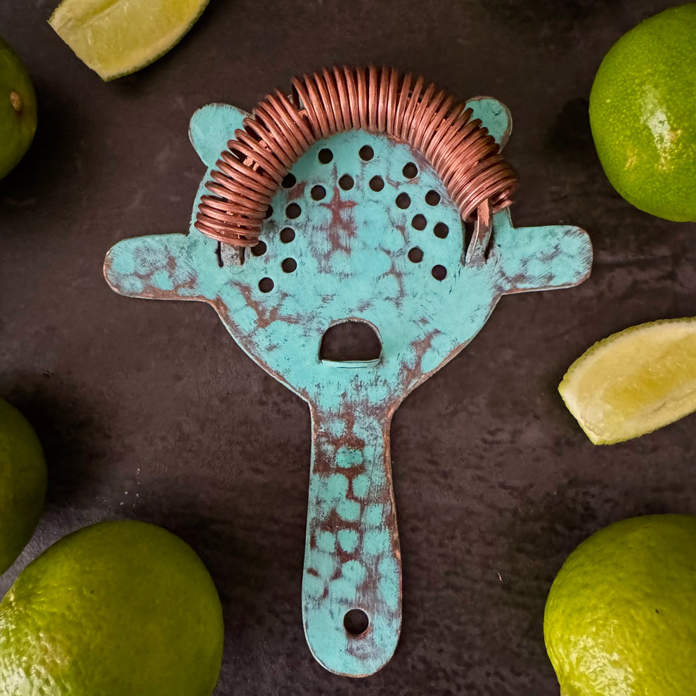 Mexican Handmade Copper 7-Piece Barware & Bar Tools Set- Emerald Set ...