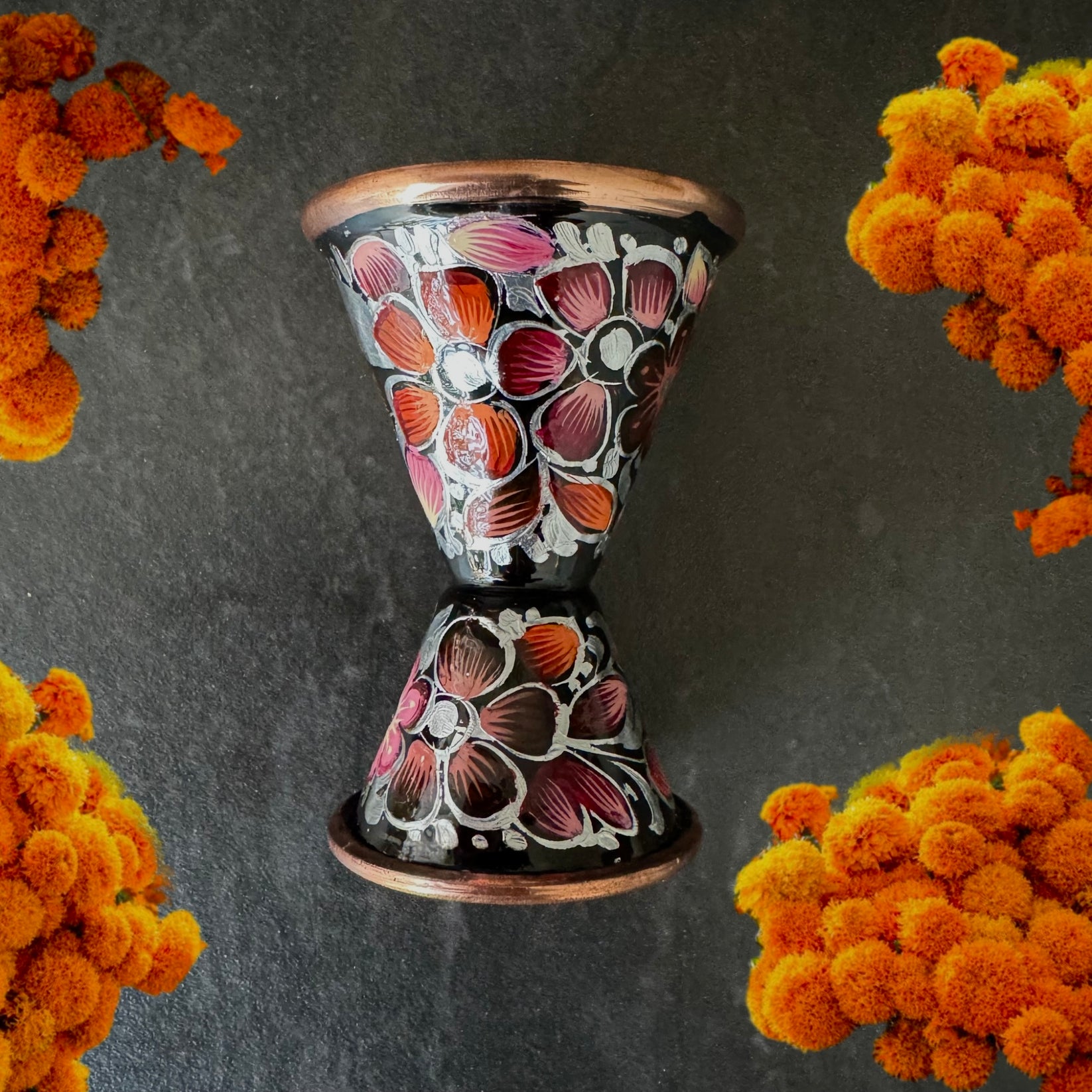 Mexican Handmade Copper 7-Piece Barware & Bar Tools Set- Sugar Skull ...