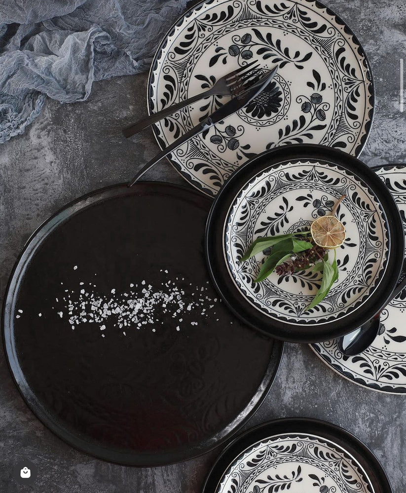 Mexican Porcelain 20-Piece BLACK Talavera Dinnerware Set | CoLores Decor